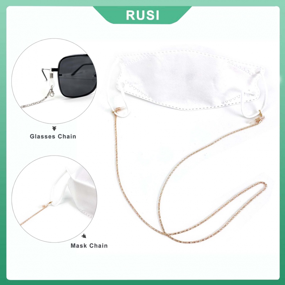 RUSI Rose Gold Mask Chain Stainless Steel Black Glasses Lanyard Chain ...