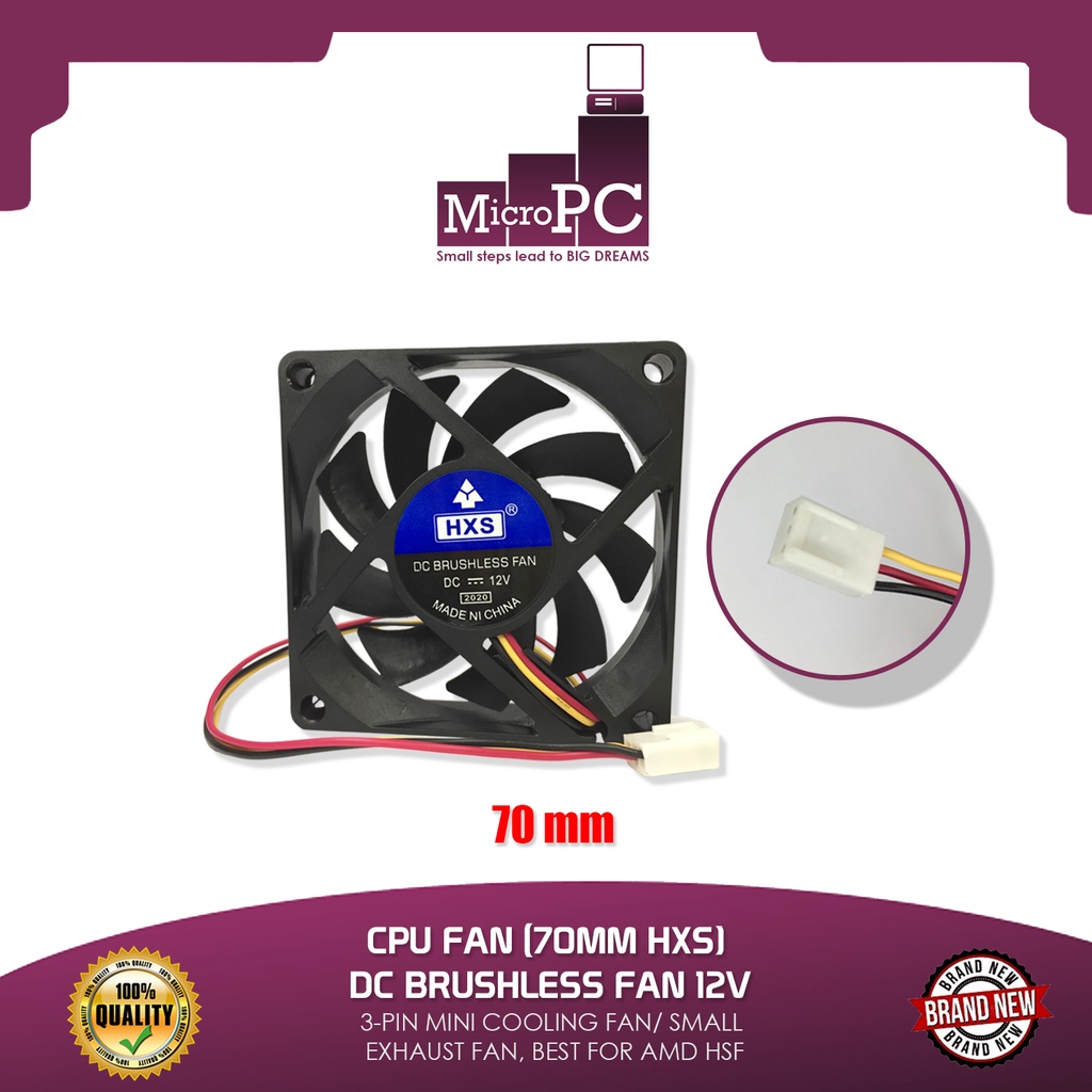 CPU FAN (70MM HXS) DC BRUSHLESS FAN 12V, 3-PIN MINI COOLING FAN/ SMALL ...