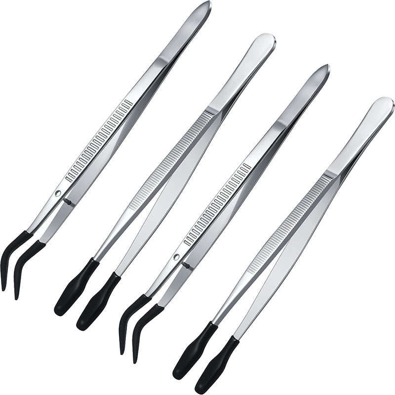 4 Pcs of Rubber Tip Tweezers Set for Craft Laboratory Industrial Hobby ...