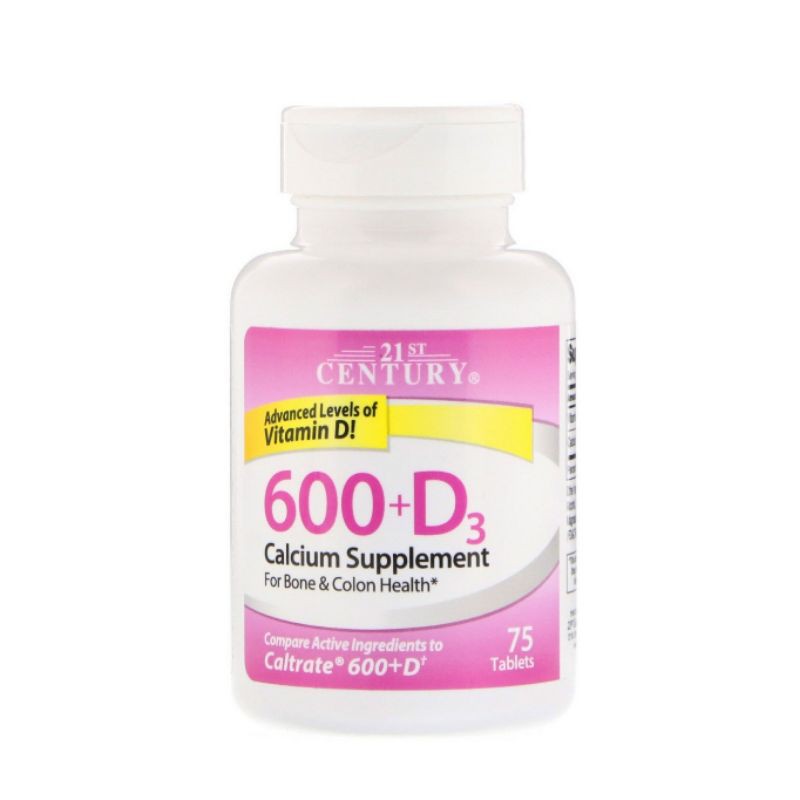 21st Century Calcium Supplement 600mg and Vitamin D3, 75 Tablets ...