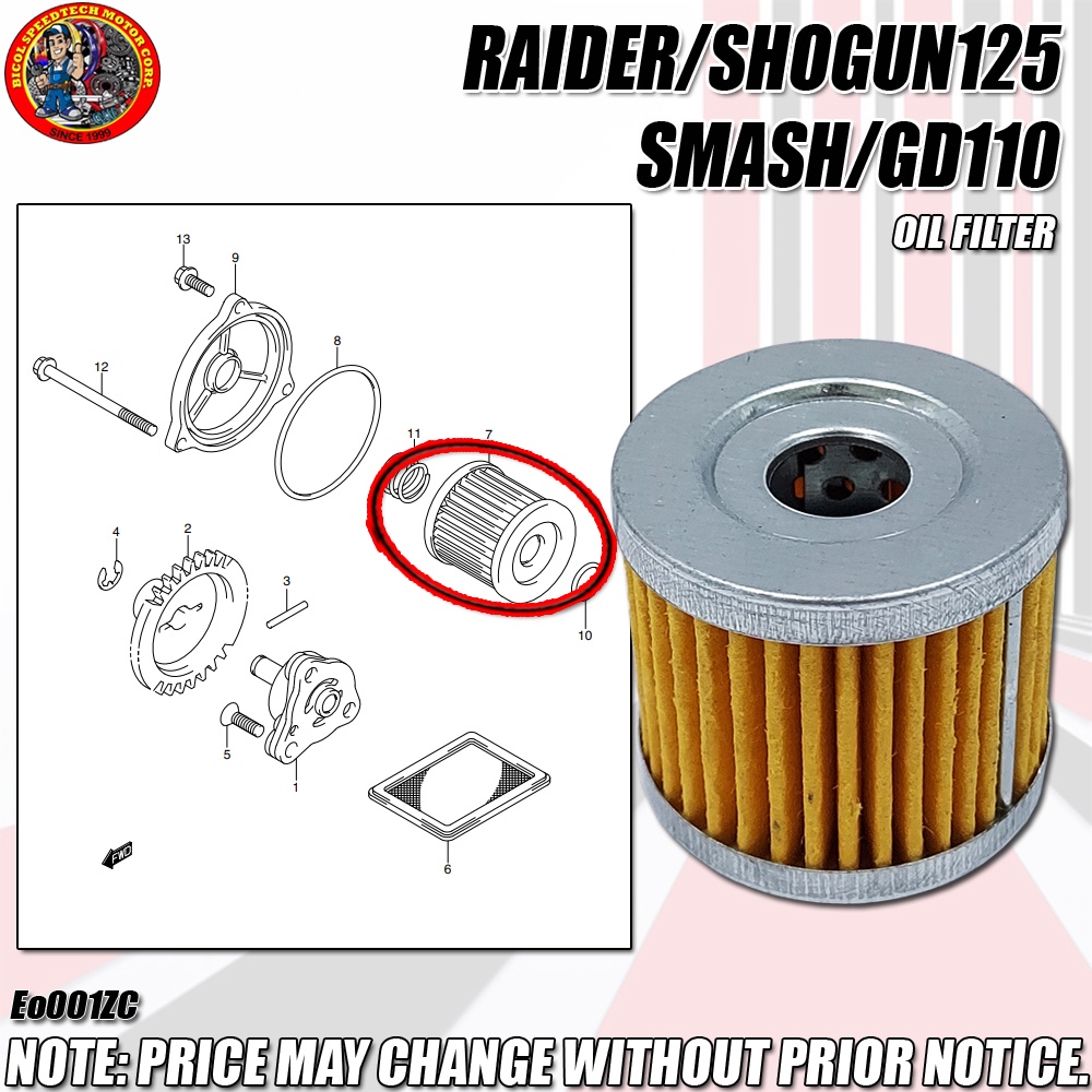 RAIDER/SHOGUN125/SMASH/GD110 OIL FILTER (EO001ZC) | Shopee Philippines