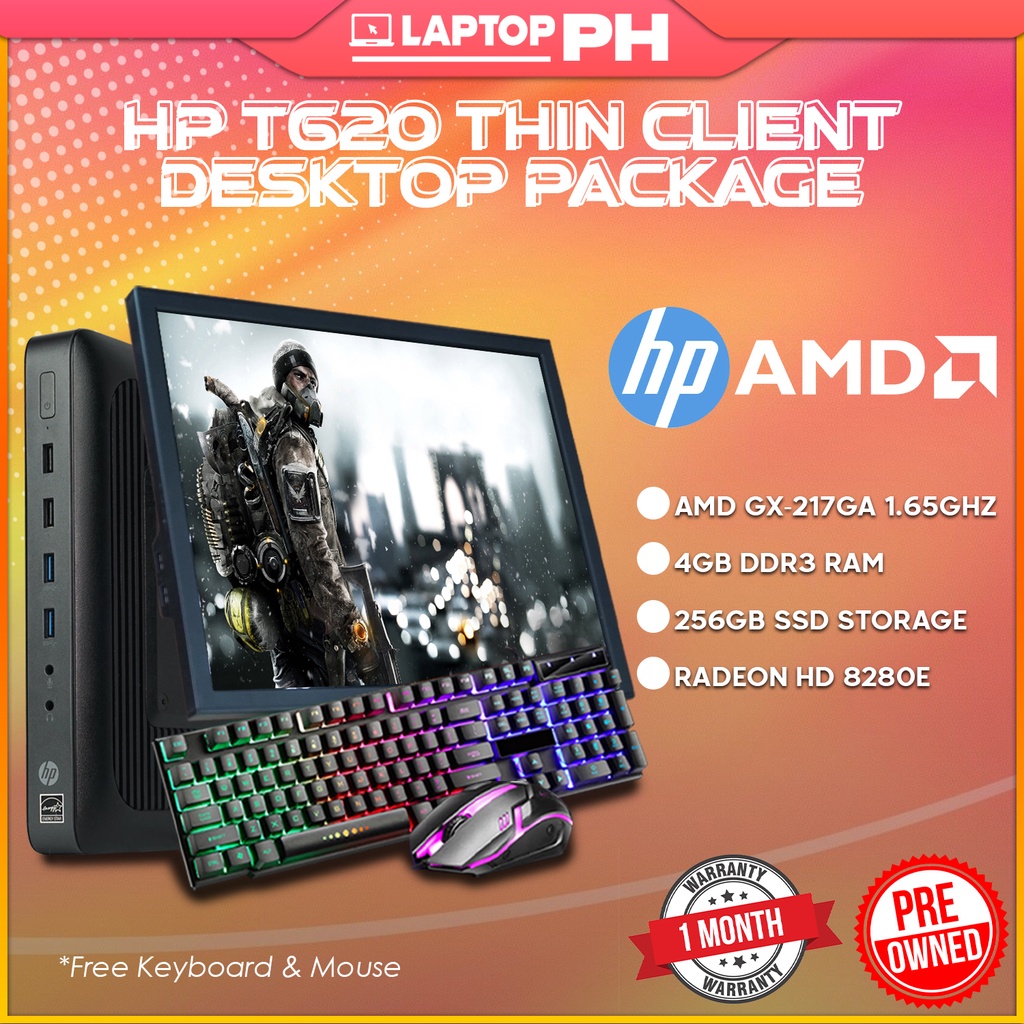 HP T620 THIN CLIENT DESKTOP PACKAGE | AMD GX-217GA, 4GB DDR3 Ram, 256GB ...