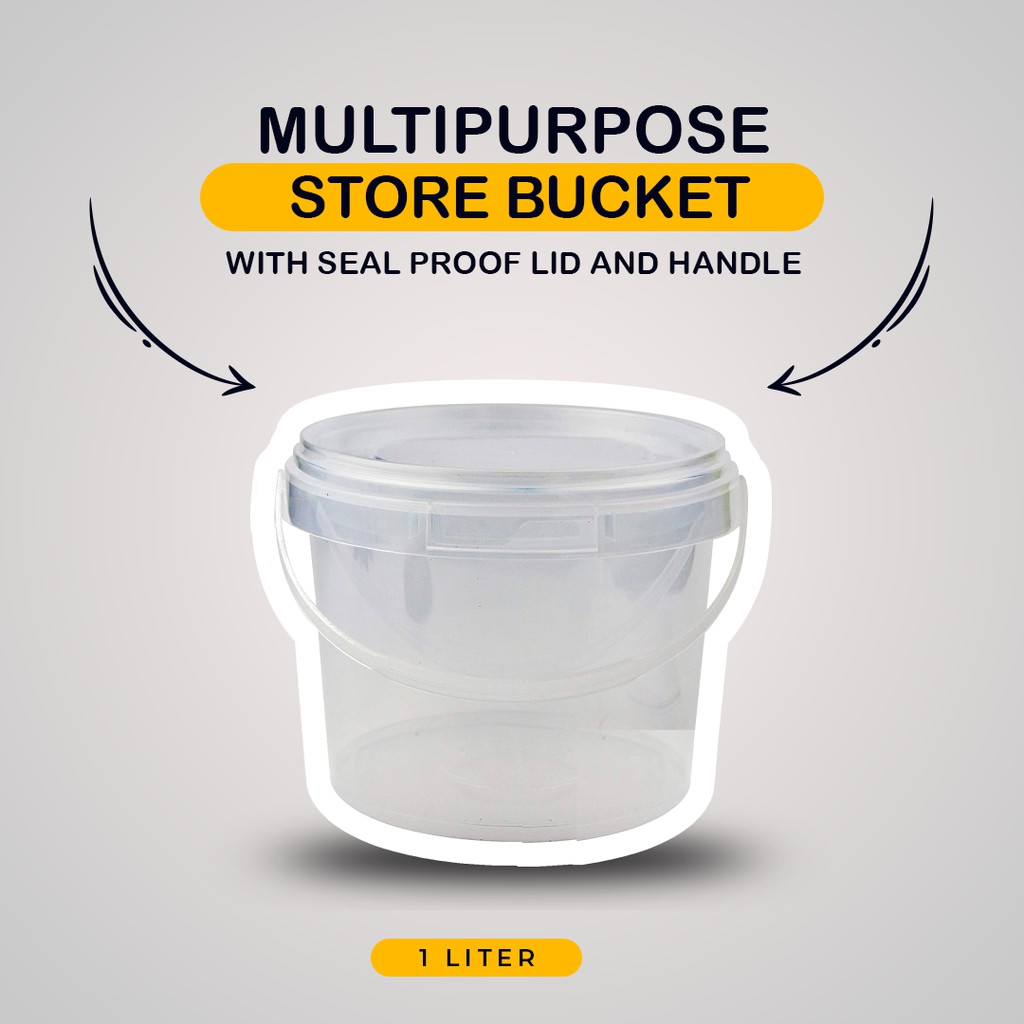 1 Liter Bucket with Seal Clear Storage Plastic Container Pail Canister ...