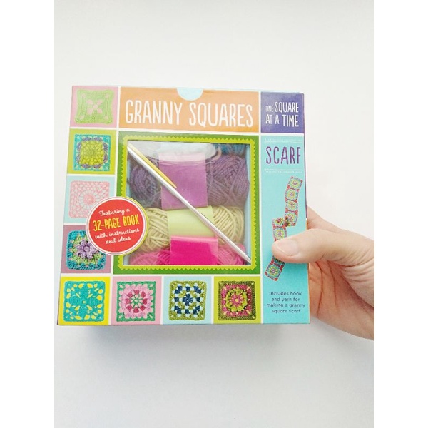 Granny Square Kit with Mini Book Crochet Scarf Kit (Set Mengait Jarum ...