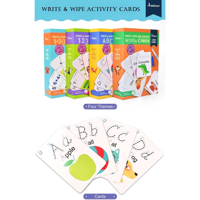 Mideer Write and Wipe Activity Cards Educational Washable Flashcards ...