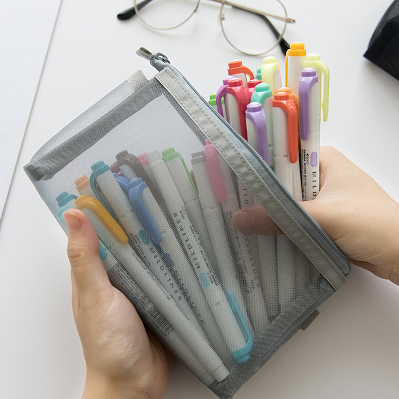 MUJI Style Mesh Large Capacity Student Pencil Case Small Fresh ...