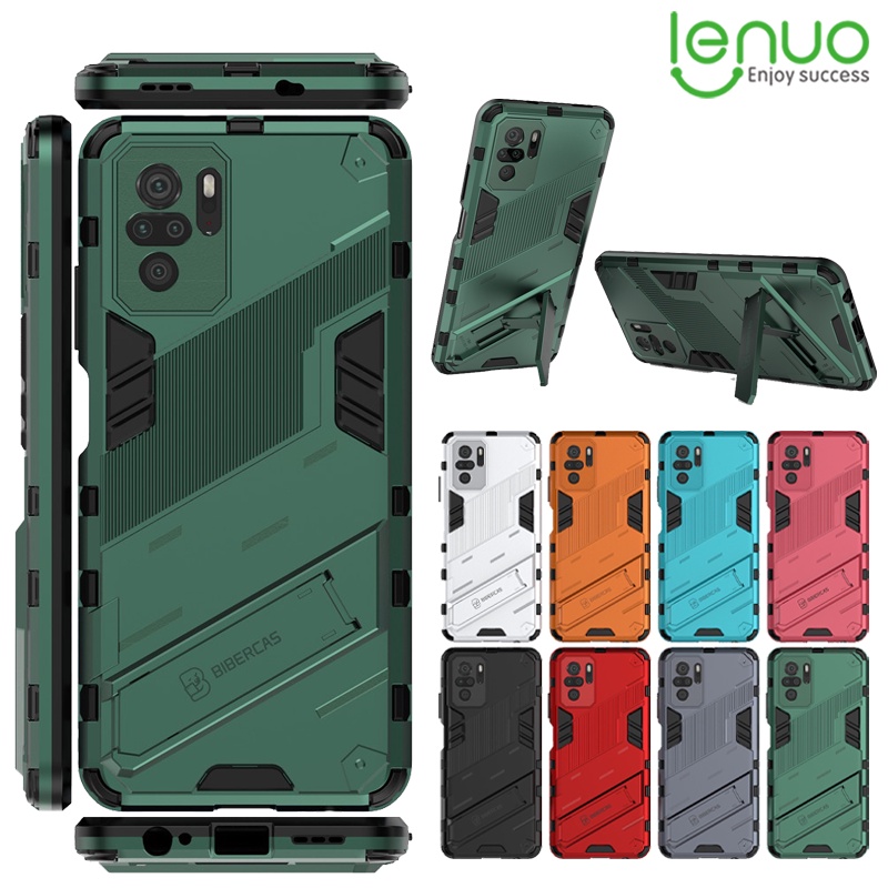 LENUO Case Shockproof Phone Back Cover With Holder Punk Casing For Xiaomi Redmi Note 10 5g 10 4g ...