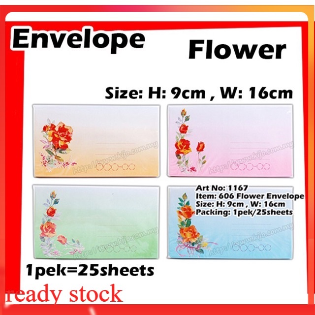 Fancy Flower Envelope size 3”x 6” / Small Fancy Flower Envelope/ Sampul ...