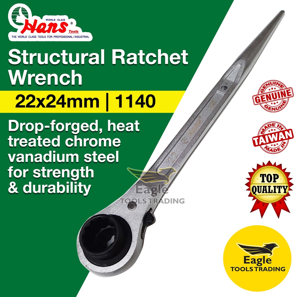 Hans Structural Ratchet Wrench 22x24mm 11402224 | Stainless chrome ...