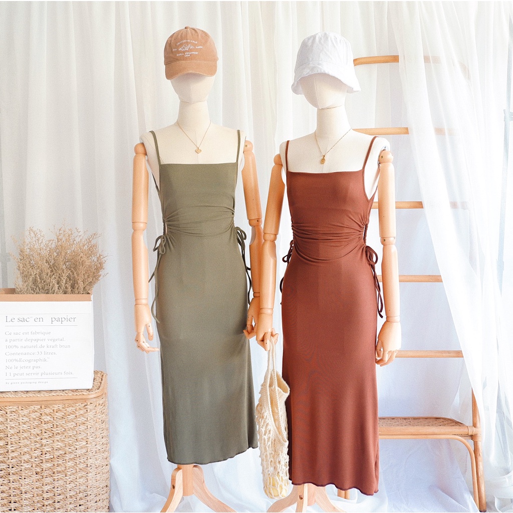 ESSENTIELMANILA String Ruched Cut-out Waist Maxi Dress EM00 | Shopee Philippines