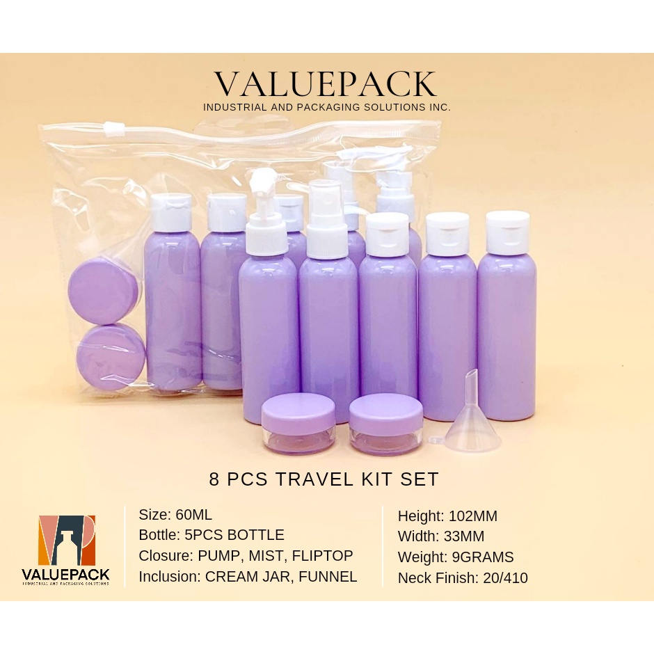 8 pcs Travel kit set / Cosmetics and Skincare packaging set | Shopee ...