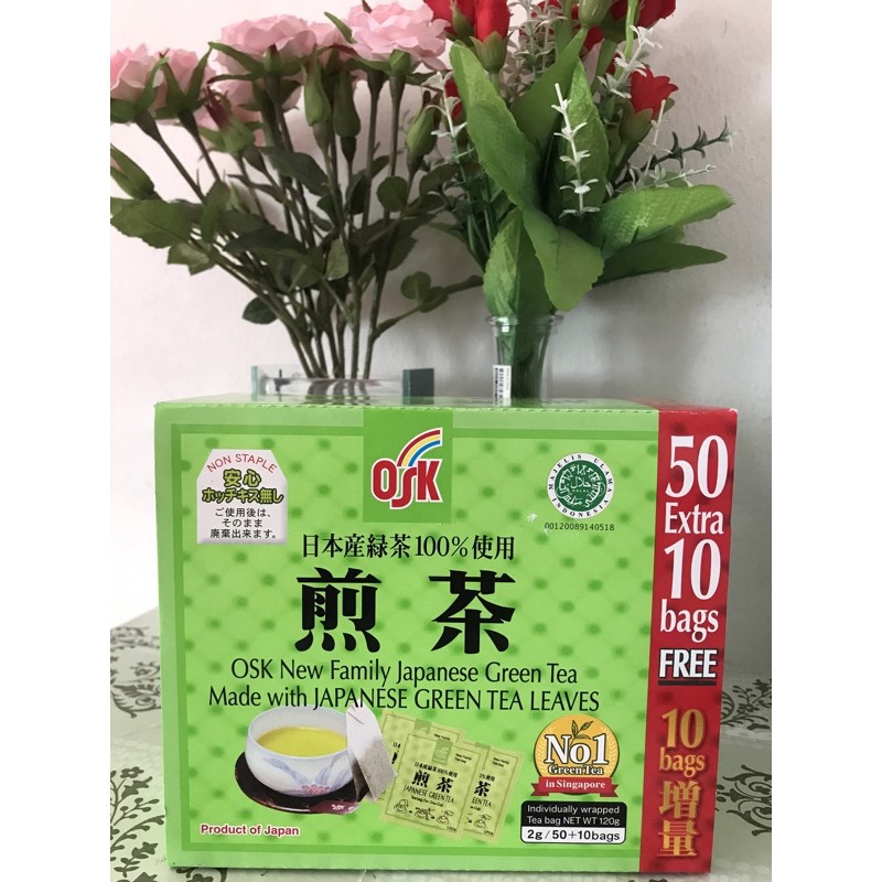 OSK 100% Japanese Green Tea Leaves 50/60 Individually Wrapped and Staple Free Tea Bags x 2g ...