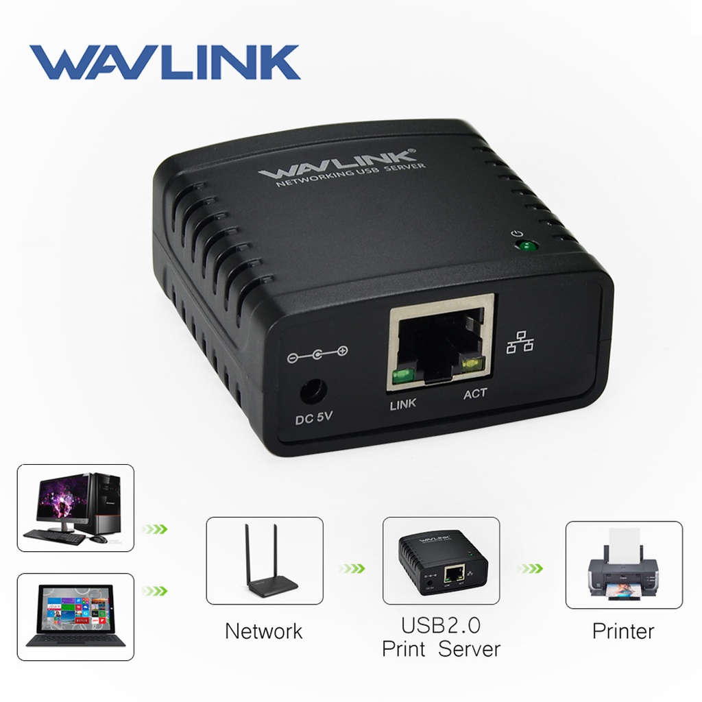 Wavlink Usb 2.0 Port Lpr Printer Server Mft With 10 100mbps Ethernet ...
