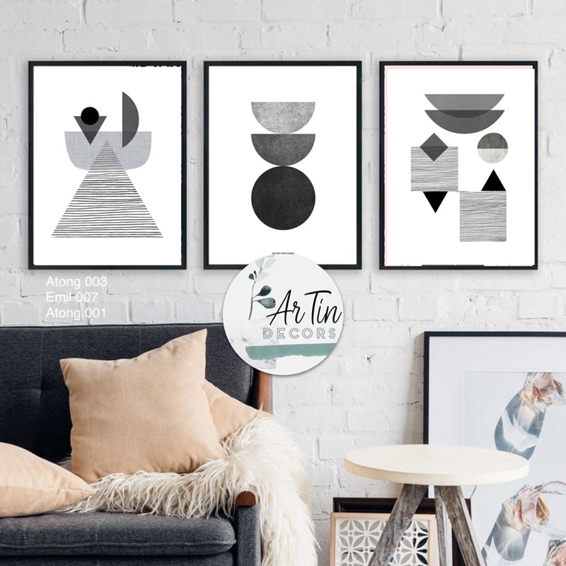 Black Gray Geometric Frame Set / Nordic Minimalist Boho Floral Wall ...