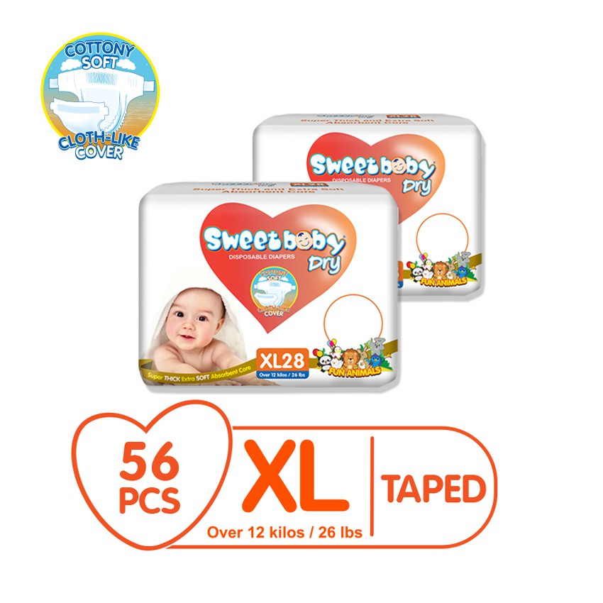 SWEETBABY DRY TAPED DIAPER - ECONO PACK - EXTRA LARGE XL - 28 PADS X 2 ...