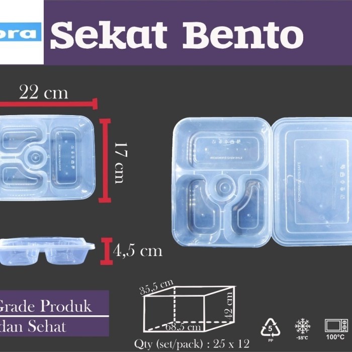 Thinwall BENTO SEKAT 4 BENTO - FOOD CONTAINER BENTO PLUS LID - 25 SET ...