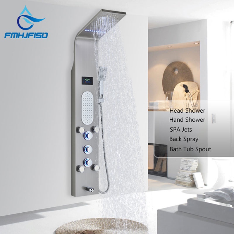 LED Shower Pannel Faucet Wall Mount Rain SPA Massage Jet Mixer with ...