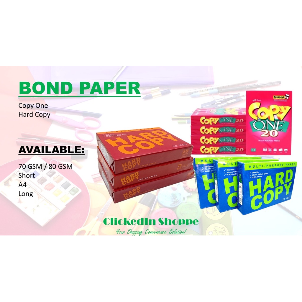 Bond Paper Per Ream Hard Copy / Copy One / 70 GSM / 80 GSM | Shopee ...
