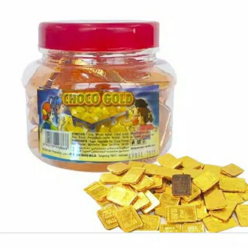 Choco Gold Chocolate in the shape of a Gold bar in a jar containing 50 ...