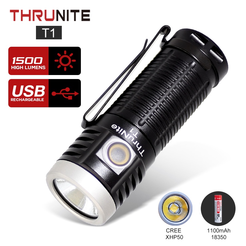 ThruNite T1 Handheld Flashlights 1500 Lumens Magnetic Tailcap USB ...