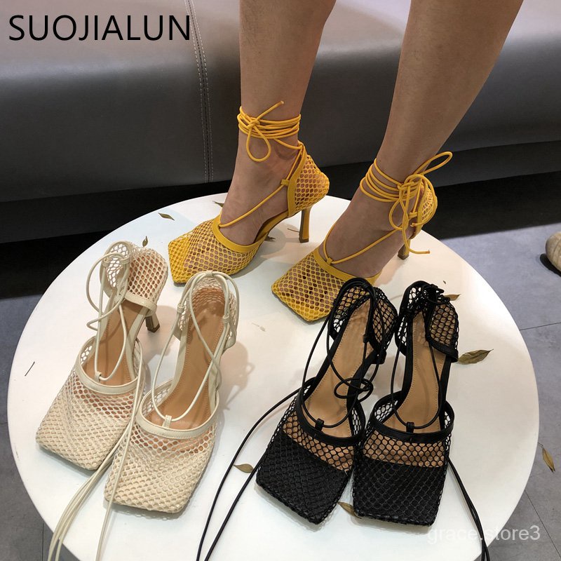 Breathable Mesh Women Square Toe Stiletto High Heels Women Pump ...
