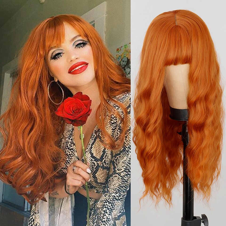Beautiful Long Wave Orange Wig Synthetic Wig Color Wig Cosplay Wig ...