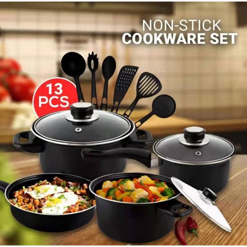 13 Pcs Kitchenware Cookware Set Non-Stick / Soup Pot / Fry Pan Set ...