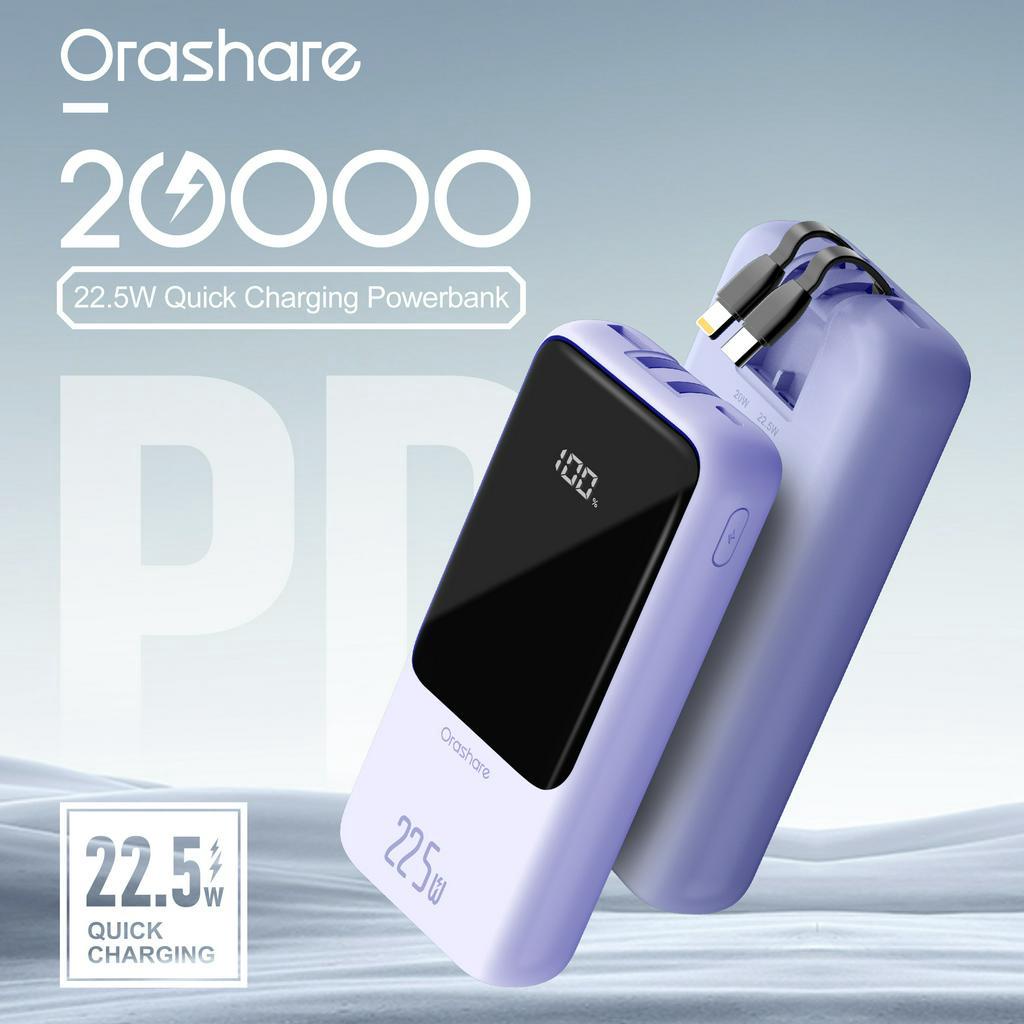 Orashare OH20Pro 20000mAh Powerbank Built-in Cable 22.5W Fast Charge ...