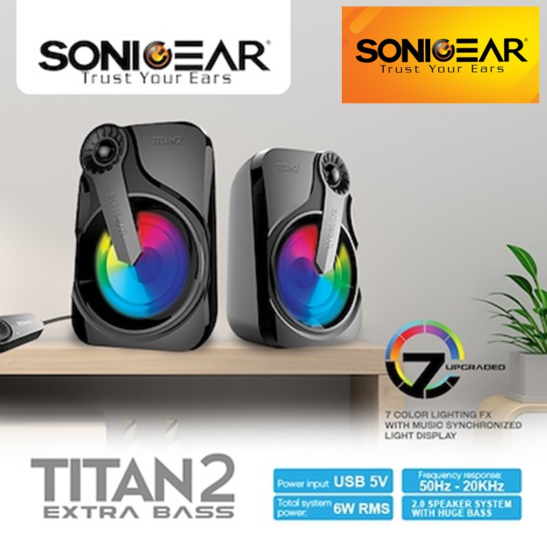 Sonic Gear TITAN 2 USB 6W RMS Portable 2.0 Speakers with 7 Color Light ...