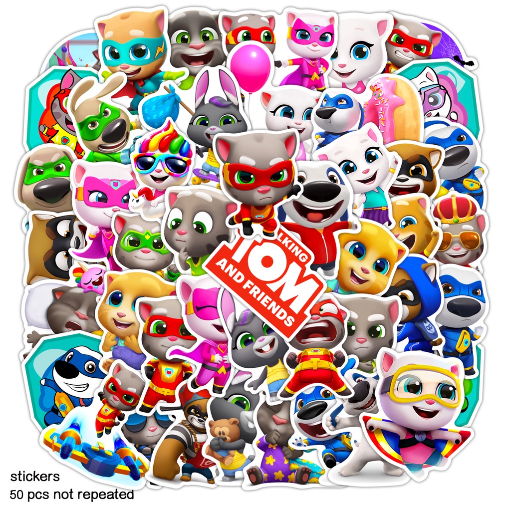 TALKING TOM AND FRIENDS 50 pcs DIY Waterproof Non Repeating Stickers ...