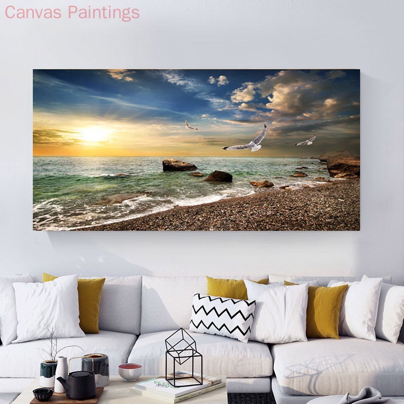Natural Landscape Poster Sky Sea Sunrise Painting Printed On Canvas ...