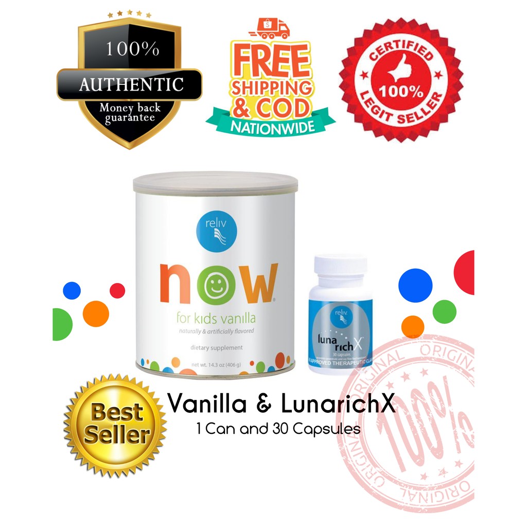 RELIV NOW FOR KIDS VANILLA/CHOCOLATE AND LUNARICH CAPSULE 30s COMBO ...