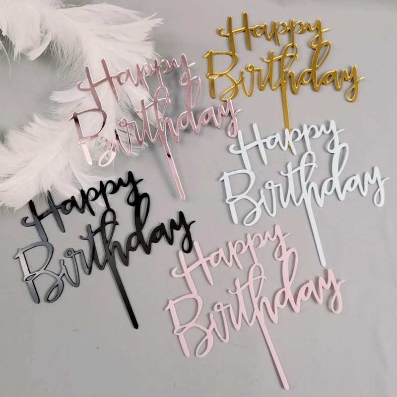 Ins Mirror Acrylic Cake Topper Happy Birthday Plug In Baking Props