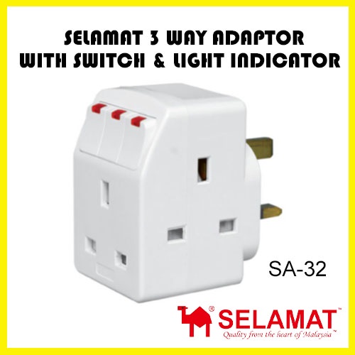 SELAMAT SA-32 3 Way Adaptor With Switch & Light Indicator | Shopee ...