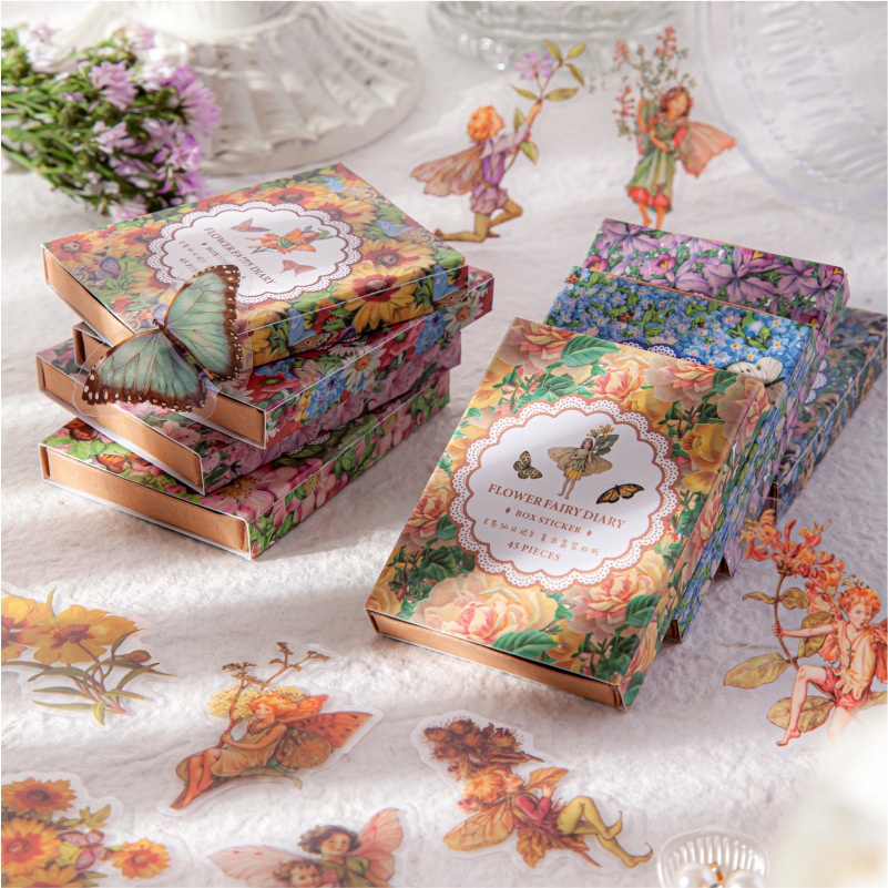 45pcs Lot Junk Journal Collage Decoration Boxed Stickers[flower Fairy 