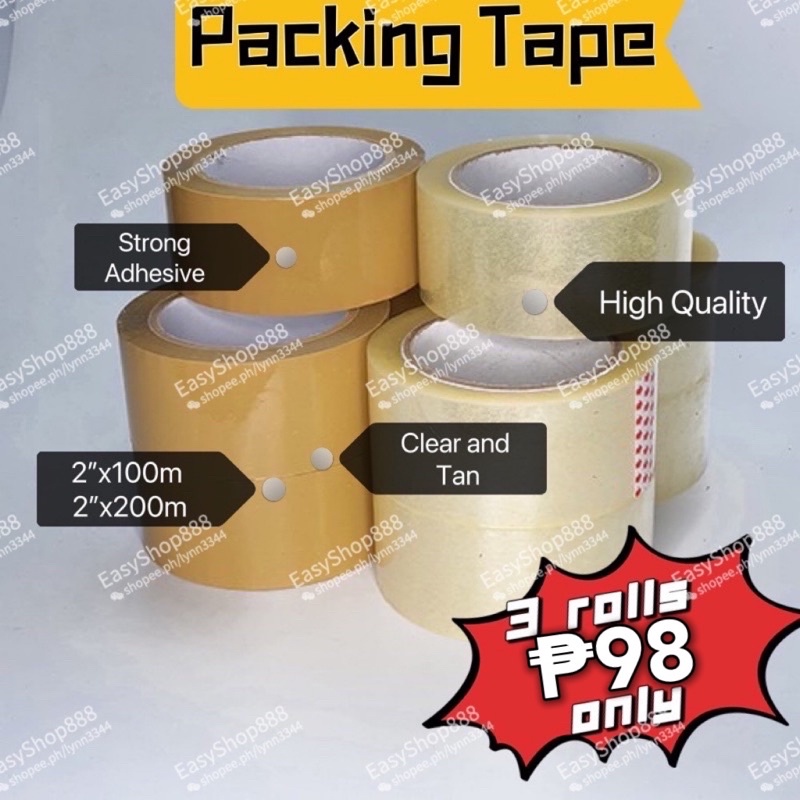 Easyshop888 3-Rolls Packaging tapes 2inchsx100m/200m clear tape and tan ...