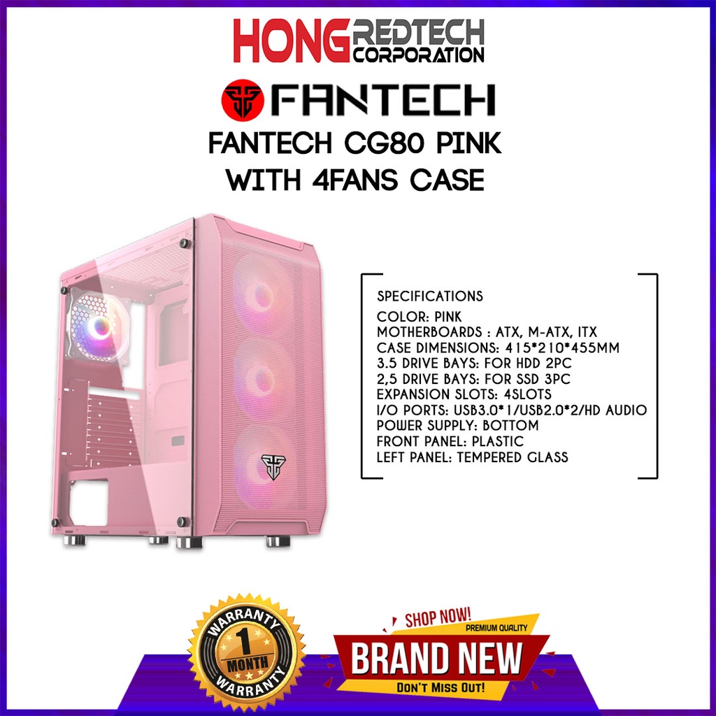 FANTECH AERO CG80 Middle Tower Case With 4 RGB fans (PINK) CASING ...