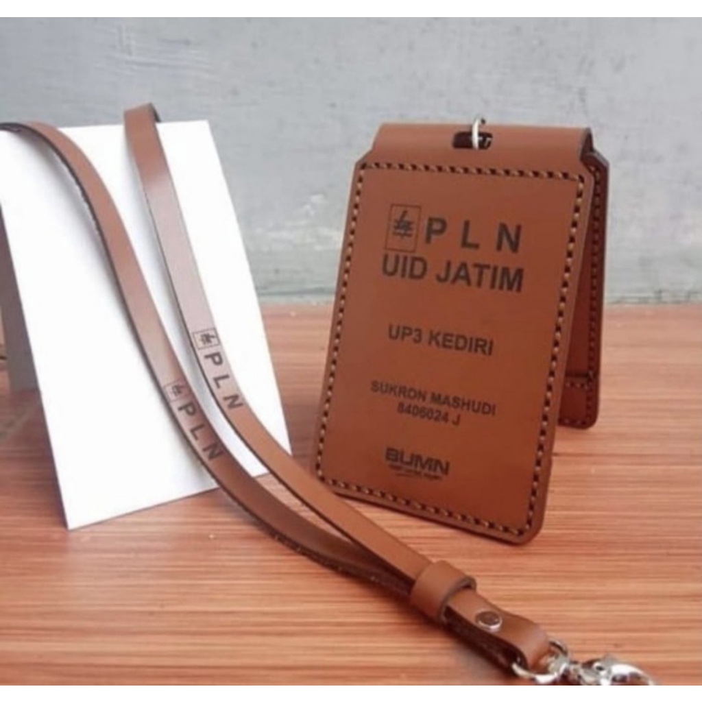 Custom leather id card holder, genuine leather name tag, custom name ...