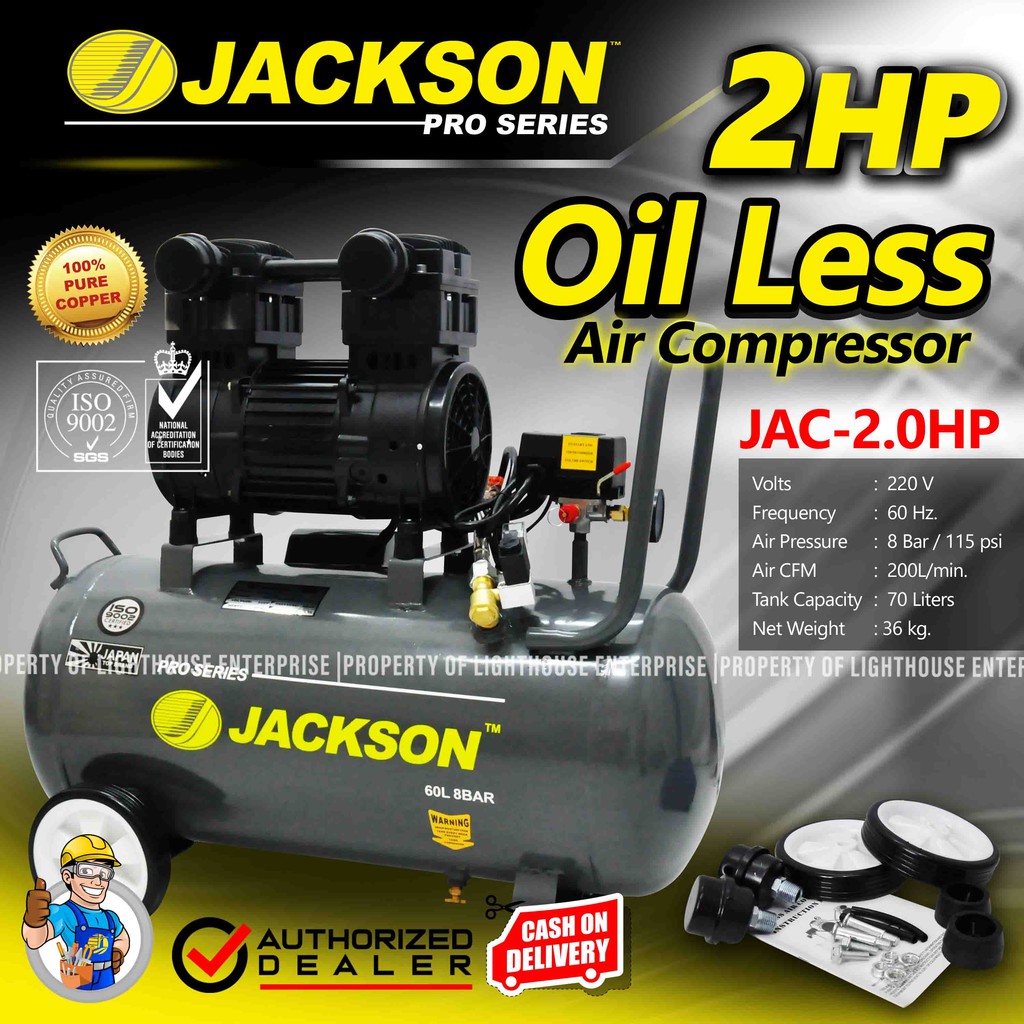 JACKSON Pro Series 2HP Silent Type Oil Less Industrial Air Compressor ...