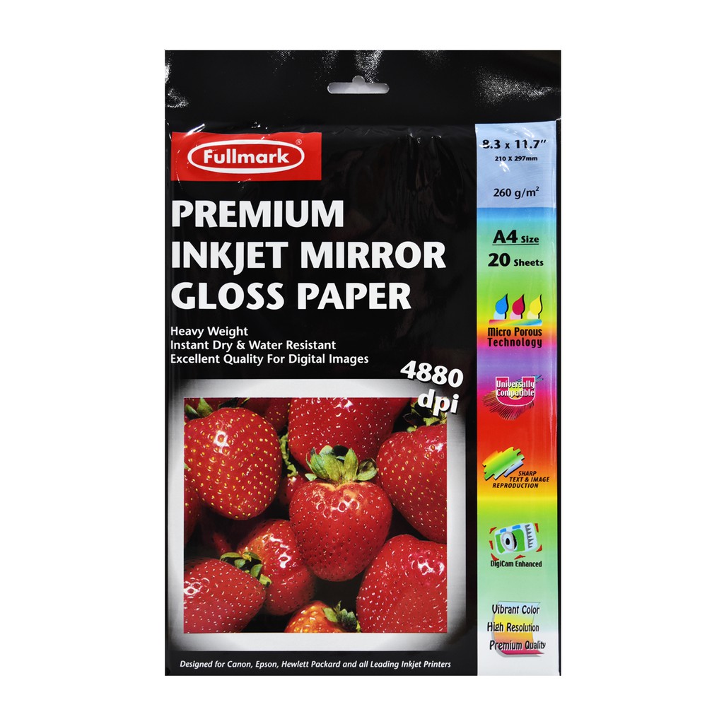 Fullmark A4 Mirror Gloss Paper Premium Inkjet 260gsm - 20 sheets / pack ...