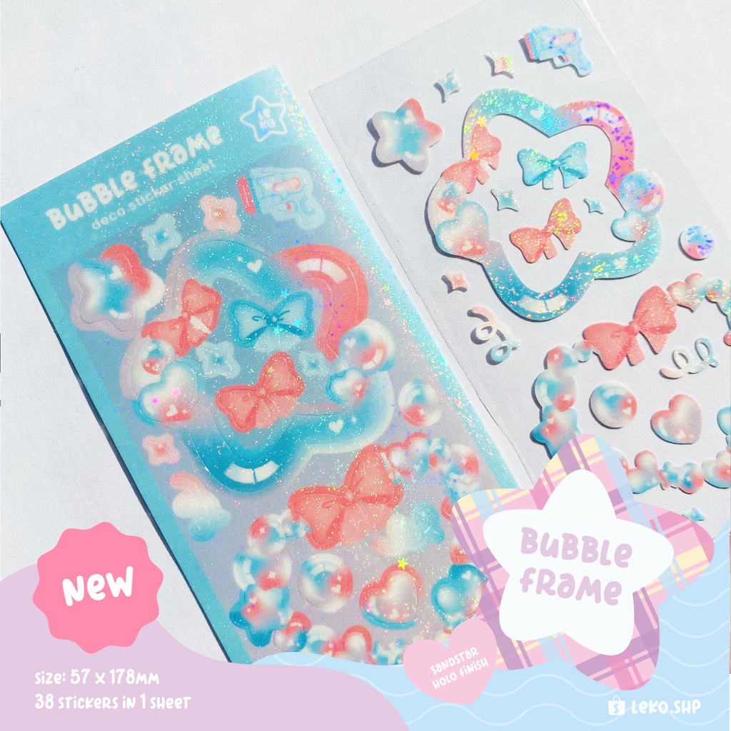 [leko.studio] Bubble Frame Hologram Polco Toploader Journal Sticker ...
