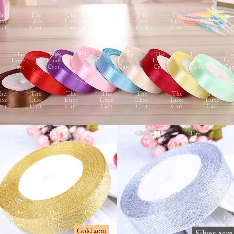 Colored Satin Ribbon / Glitter Gold Silver Ribbon 23meters | Shopee ...