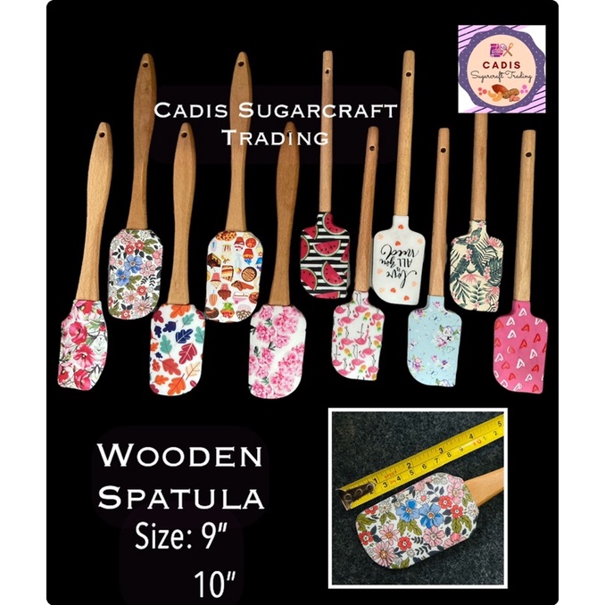 Silicone Spatula Wooden Handle Cute Printed design Spatula Baking ...