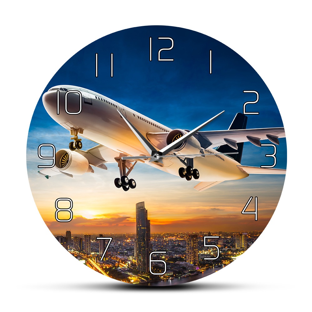 Creative Sunset Beautiful Takeoff Wall Clock 12-Inch Jet Airplane ...