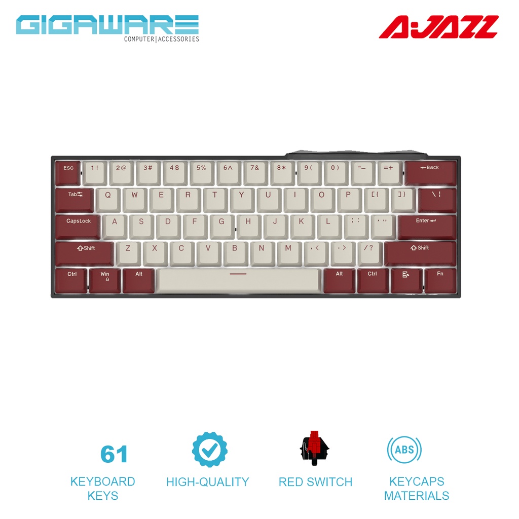 Ajazz K610T White Lights Three-Mode Compact 61 Key Mechanical Gaming ...