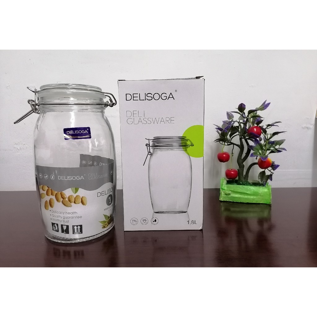 Delisoga Deli Glassware Glass HMFG58T-1800 Canister Jar with Cover Lock ...