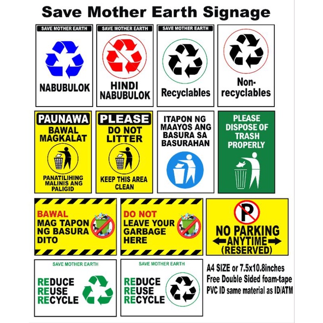 save mother earth signage a4 size or 7.5 by 10.8inches yellow signage ...
