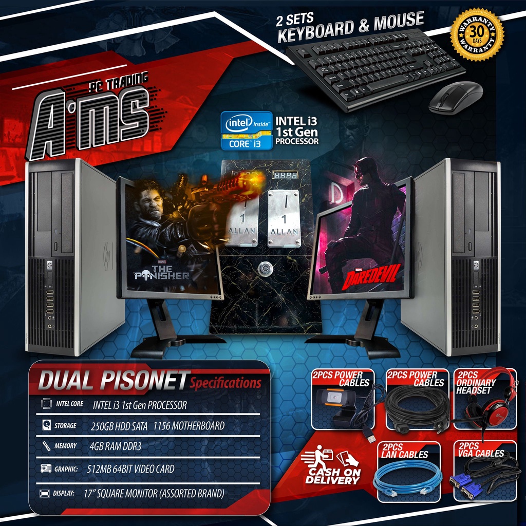 DUAL PISONET INTEL i3 1ST GEN PROCESSOR 250gb HDD 4gb Ram DDR3 512 ...