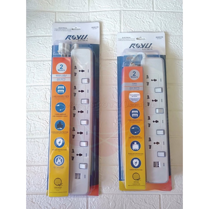 Royu Power Extension Cord One Individual Switches & 2 USB Ports 4 Gang ...