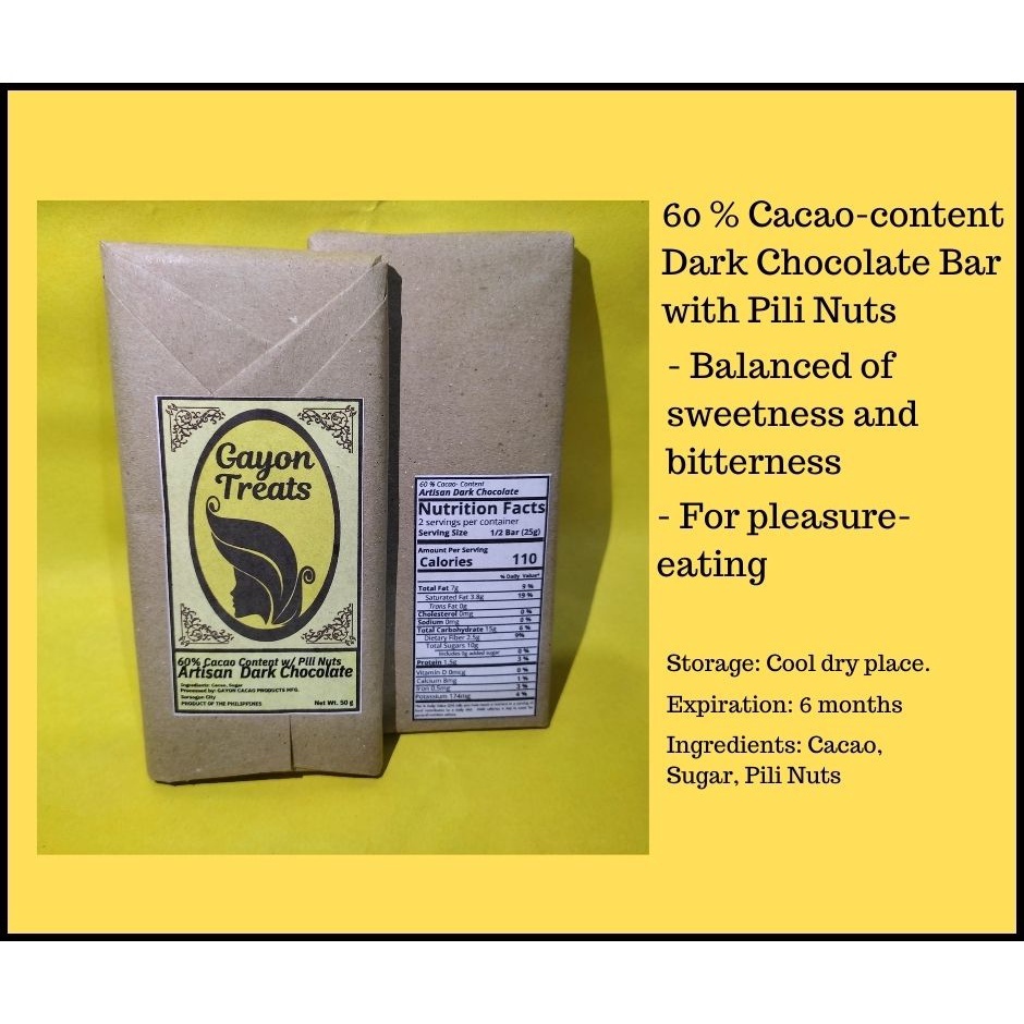 Gayon Treats (Artisan Dark Chocolate Bar With Pili Nuts) | Shopee ...